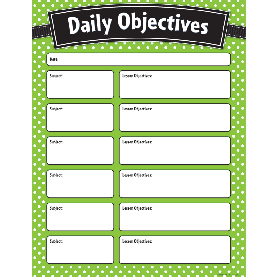 Lime Polka Dots Daily Objectives Chart - TCR7555 | Teacher Created ...