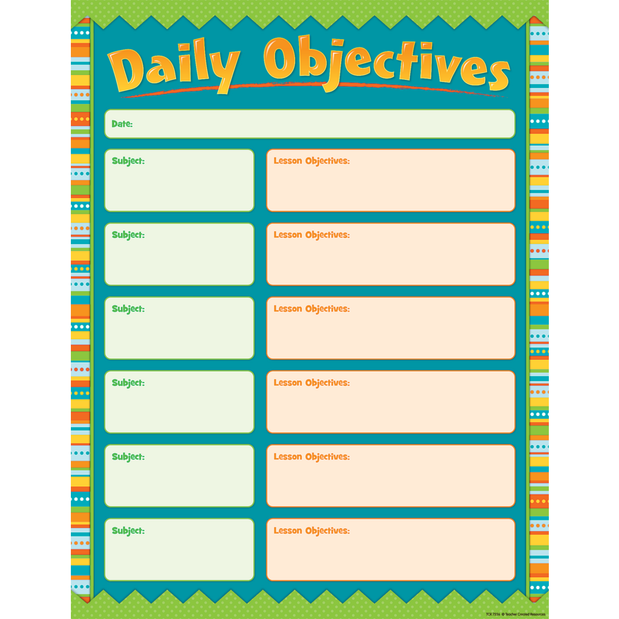 Zany Stripes Daily Objectives Chart - TCR7556 | Teacher Created Resources