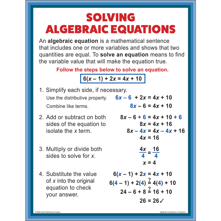Algebraic Expressions Equations Poster Set TCRP088 Teacher
