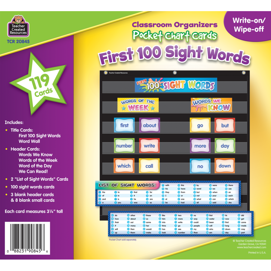 First 100 Sight Words Pocket Chart Cards TCR20845 Teacher Created First 100 Sight Words Pocket Chart Cards TCR20845 Teacher Created