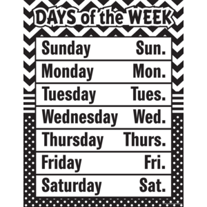 Black & White Chevron and Dots Days of the Week Chart - TCR7567 ...
