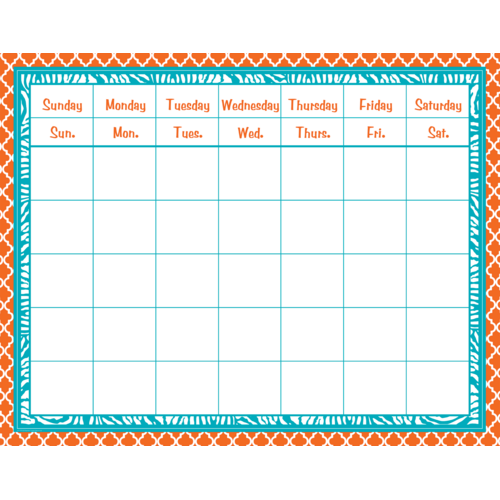Orange and Teal Wild Moroccan Calendar Grid - TCR77110 | Teacher ...