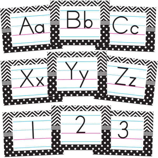 Black & White Chevrons and Dots Alphabet Bulletin Board - TCR5573 ...