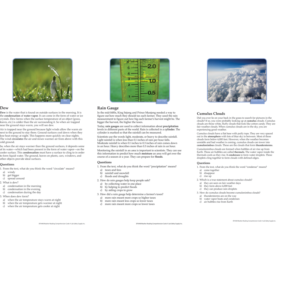 Reading Comprehension Science Cards: Weather - TCR63448 | Teacher ...