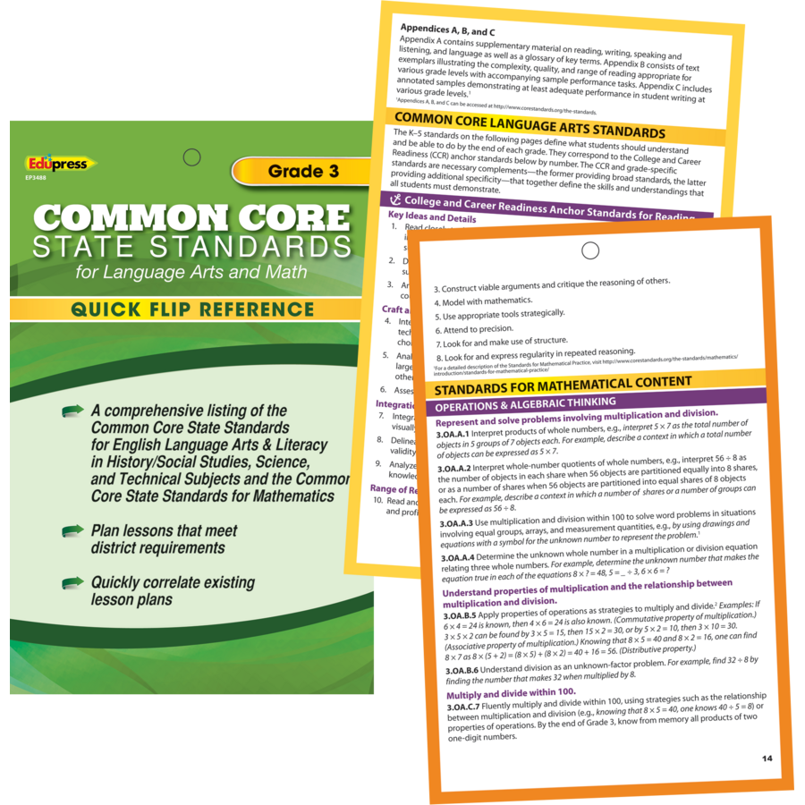 Quick Flip Reference for Common Core State Standards Grade 3 - TCR63488 ...