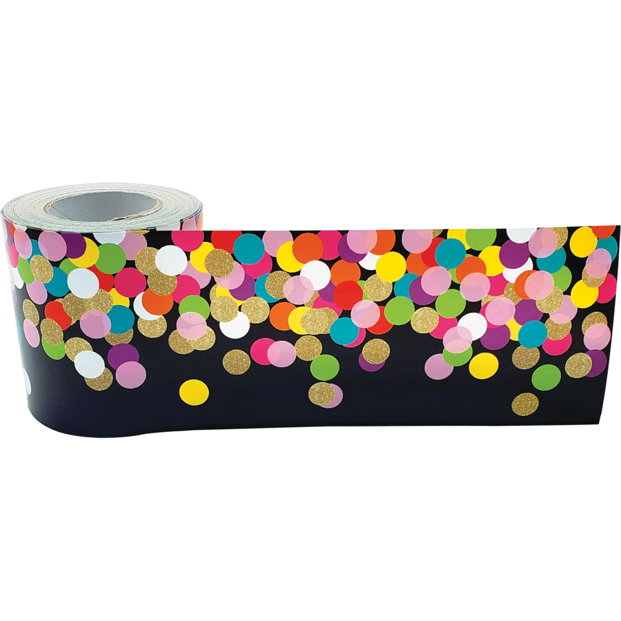 Colorful Confetti on Black Straight Rolled Border Trim - TCR8898 ...