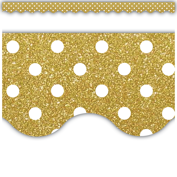 Gold Shimmer Polka Dots Scalloped Border Trim - TCR5610 | Teacher ...