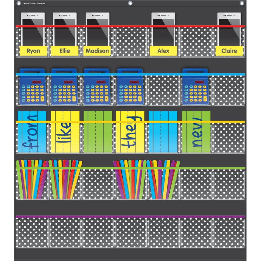 Black Polka Dots Storage Pocket Chart - TCR20750 | Teacher Created ...