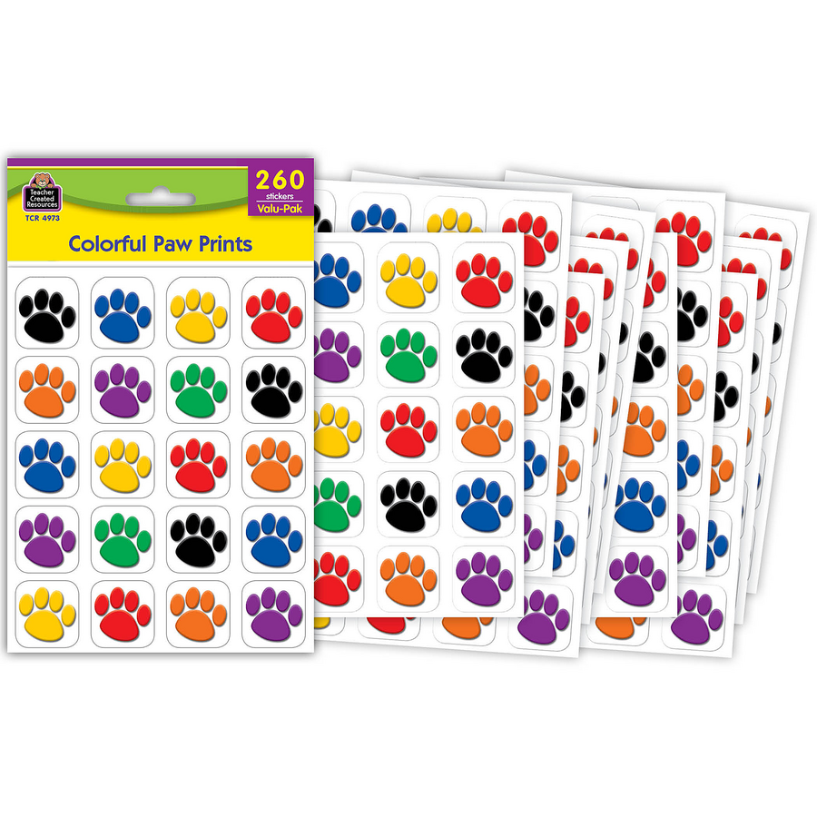 Colorful Paw Prints Stickers Valu-Pak - TCR4973 | Teacher Created Resources