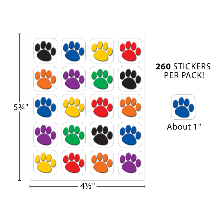 Colorful Paw Prints Stickers Valu-Pak - TCR4973 | Teacher Created Resources