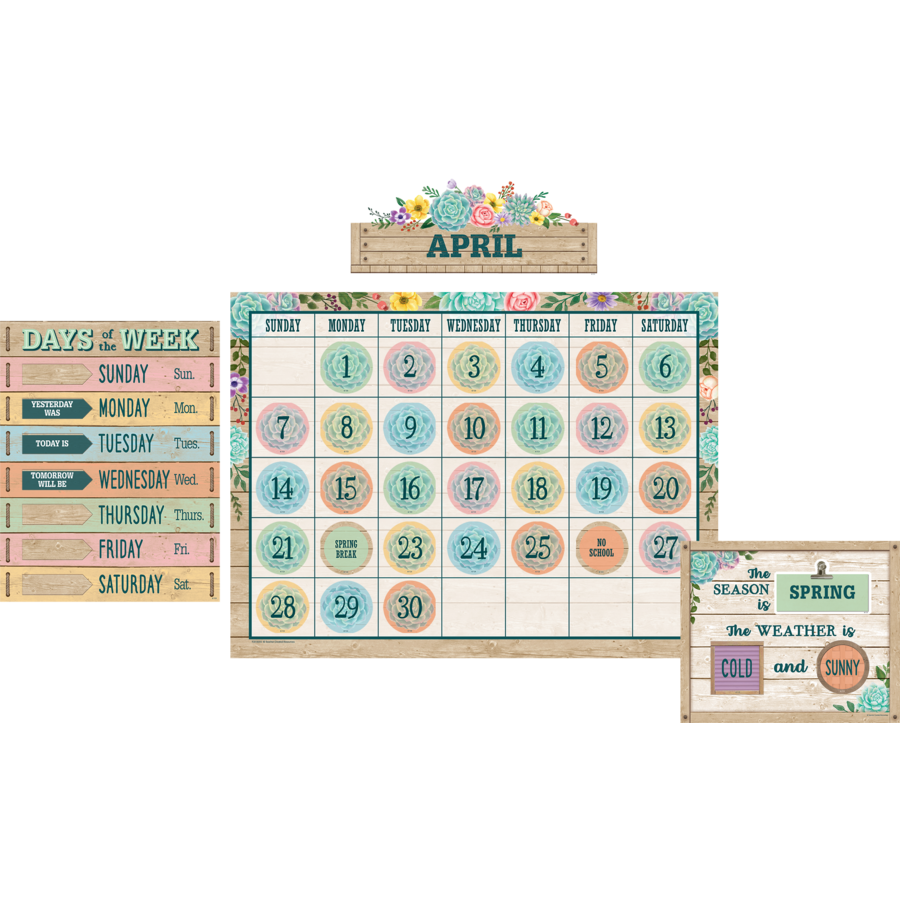 Rustic Bloom Calendar Bulletin Board Display Set - TCR8593 | Teacher ...