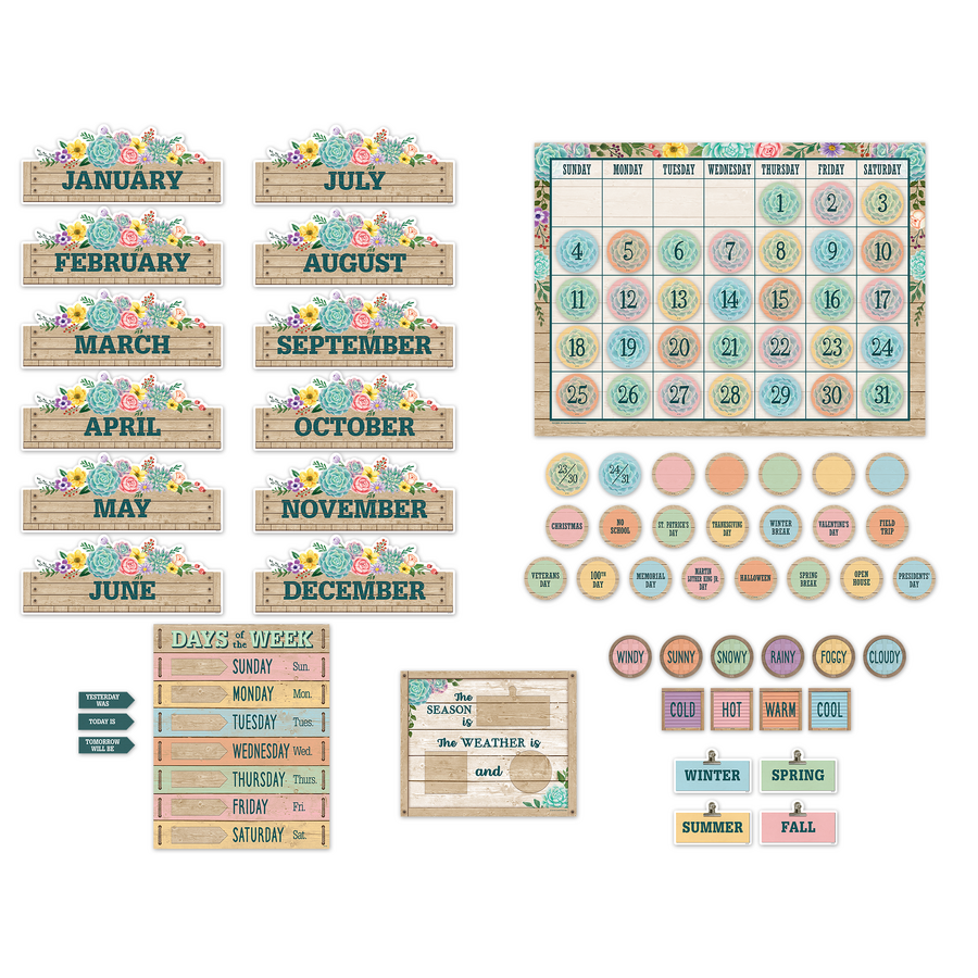 Rustic Bloom Calendar Bulletin Board Display Set - TCR8593 | Teacher ...