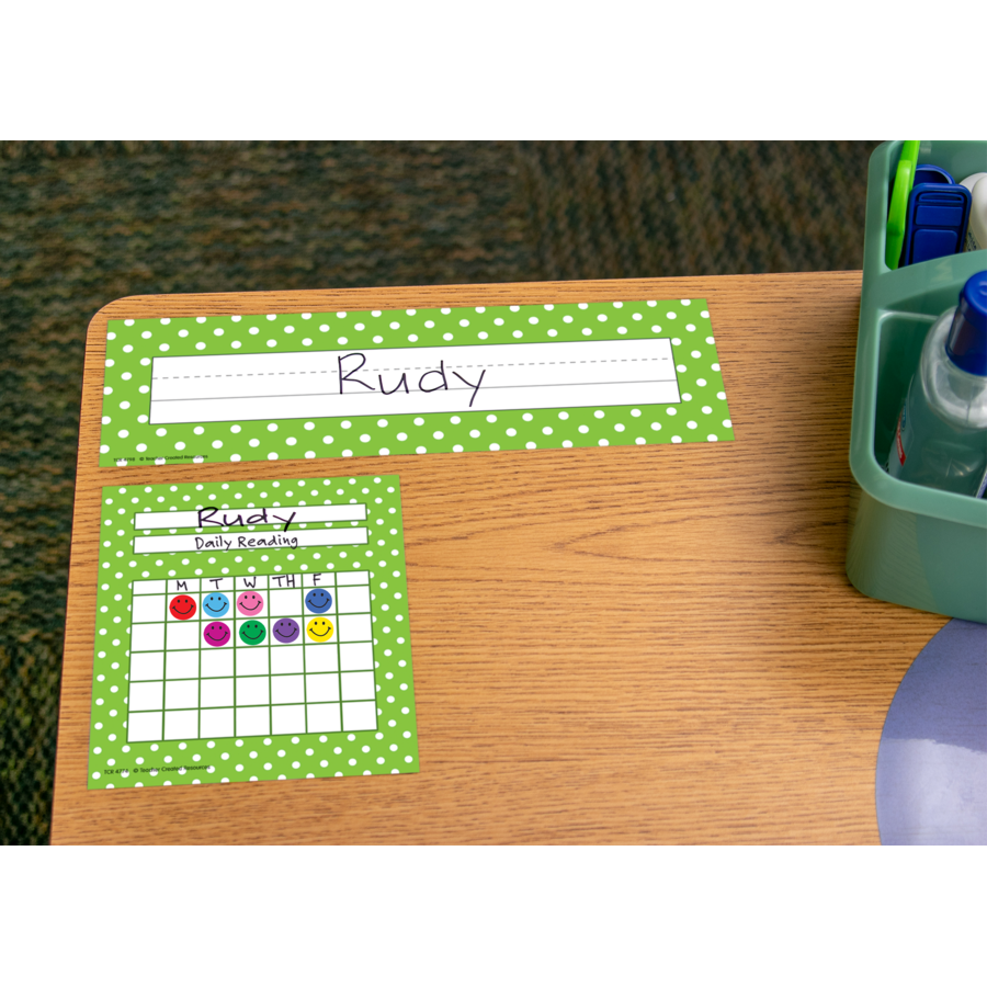 Lime Polka Dots Flat Name Plates - TCR4798 | Teacher Created Resources
