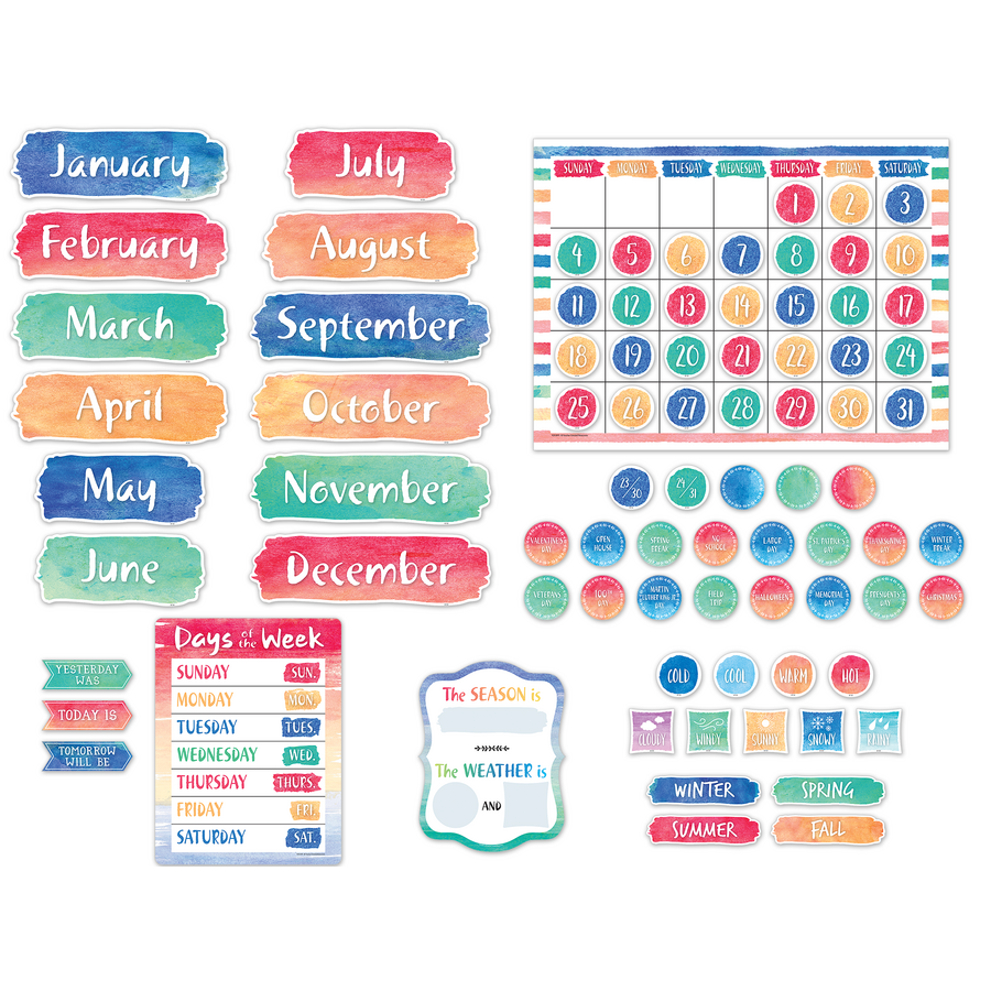 Watercolor Calendar Bulletin Board Display Set - TCR8971 | Teacher ...