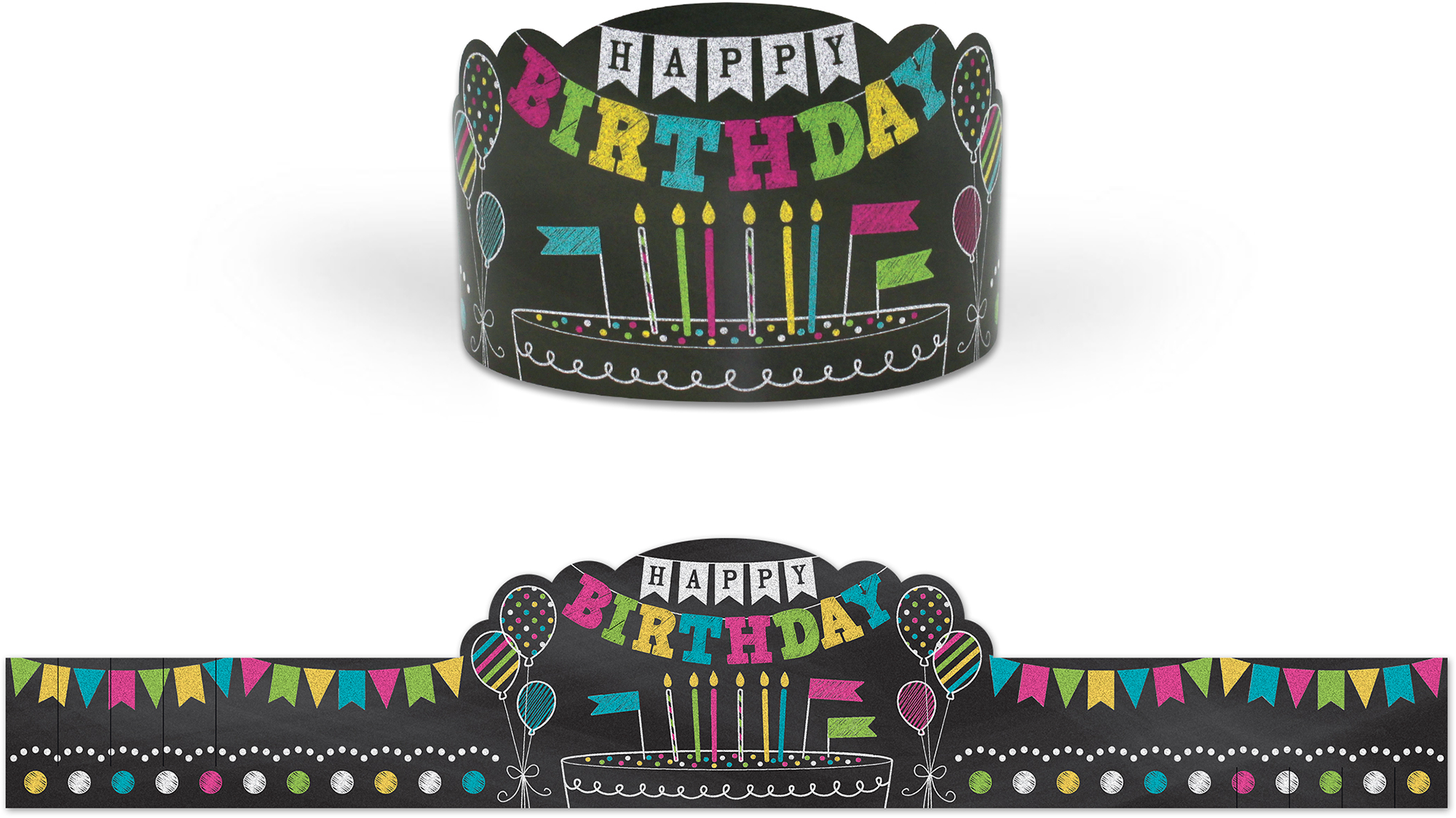Chalkboard Brights Happy Birthday Crowns - TCR1211 | Teacher Created ...