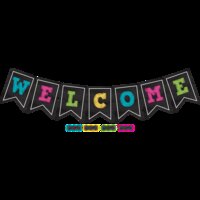 Chalkboard Brights Pennants Welcome Bulletin Board Display Set ...
