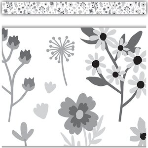 Black and White Floral Straight Border Trim - TCR6808 | Teacher Created ...