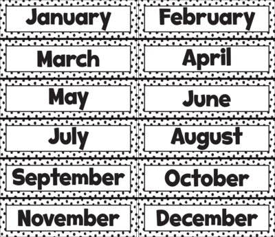 Black Painted Dots on White Monthly Headliners - TCR7082 | Teacher ...