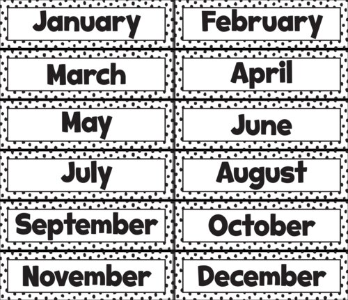 Black Painted Dots on White Monthly Headliners - TCR7082 | Teacher ...