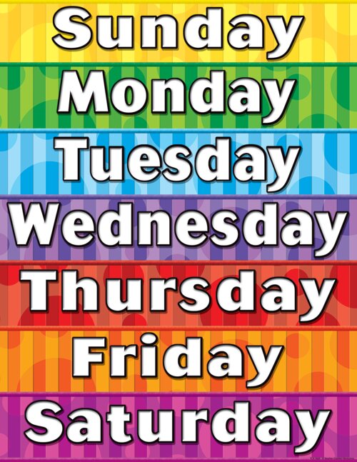 Days of the Week Chart - TCR7608 | Teacher Created Resources Days of the Week Chart - TCR7608 | Teacher Created Resources