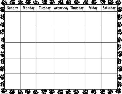 Black & White Paw Print Calendar Chart - TCR7712 | Teacher Created ...