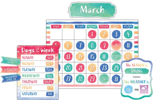 Watercolor Calendar Bulletin Board Display Set - TCR8971 | Teacher ...