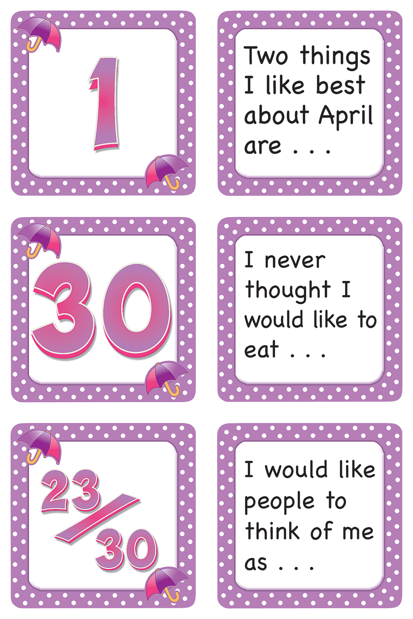 April Polka Dots Calendar Days/Story Starters - TCR5078 | Teacher ...