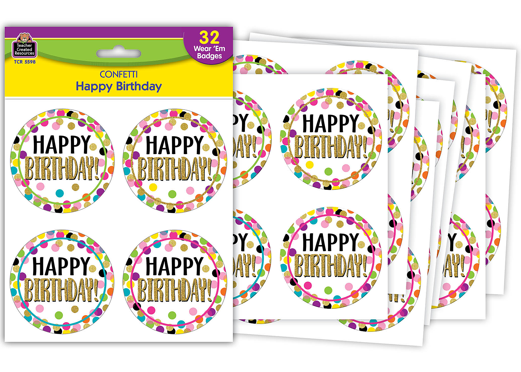 Confetti Happy Birthday Wear 'Em Badges - TCR5598 | Teacher Created ...