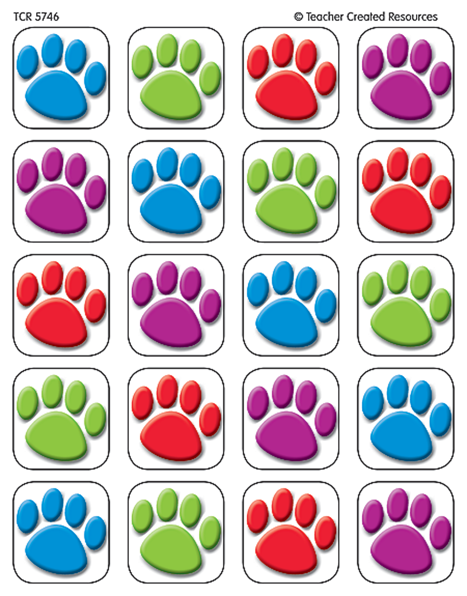 Colorful Paw Prints Stickers - TCR5746 | Teacher Created Resources