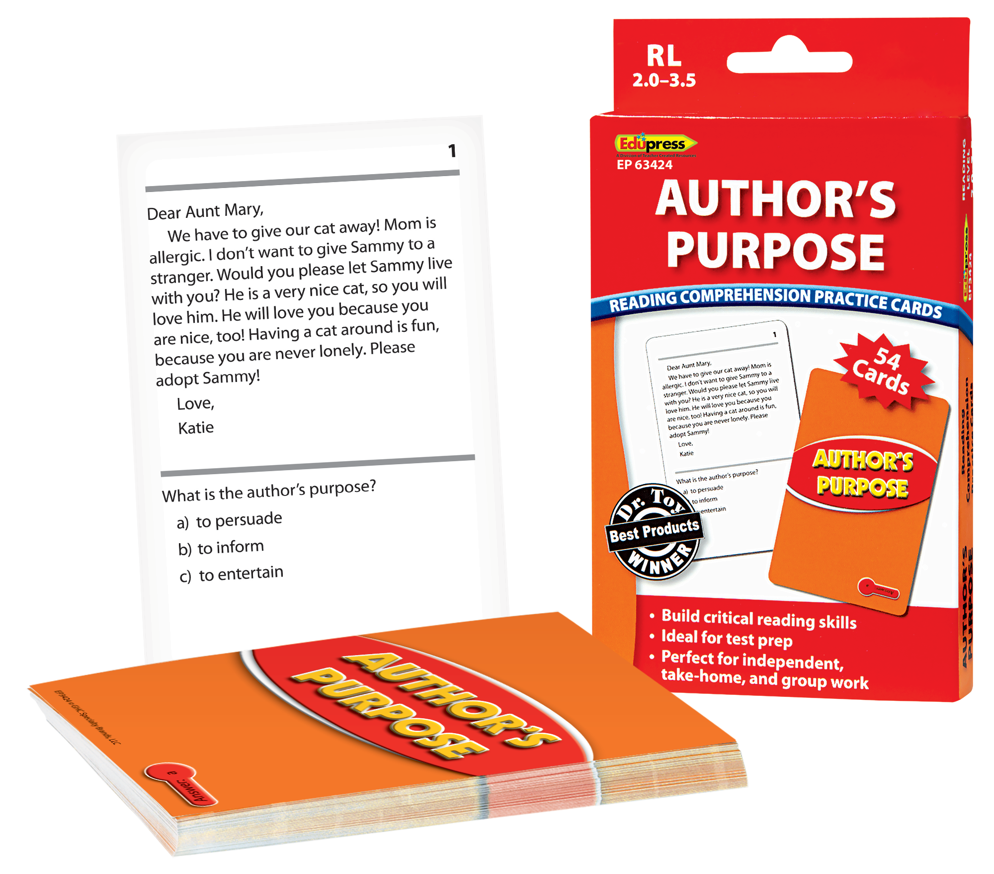Author's Purpose Practice Cards Red Level - TCR63424 | Teacher Created ...