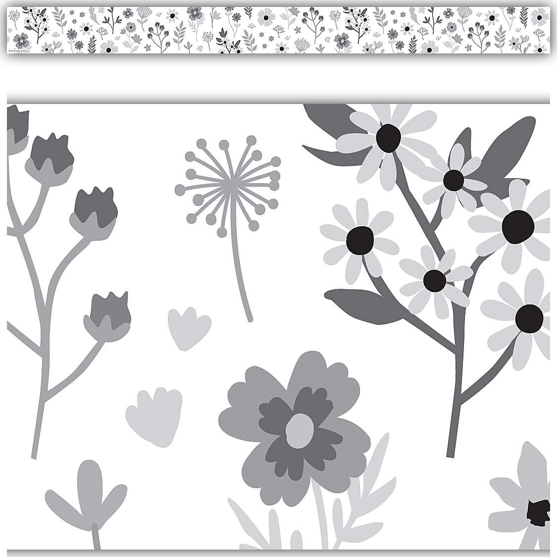 Black and White Floral Straight Border Trim - TCR6808 | Teacher Created ...