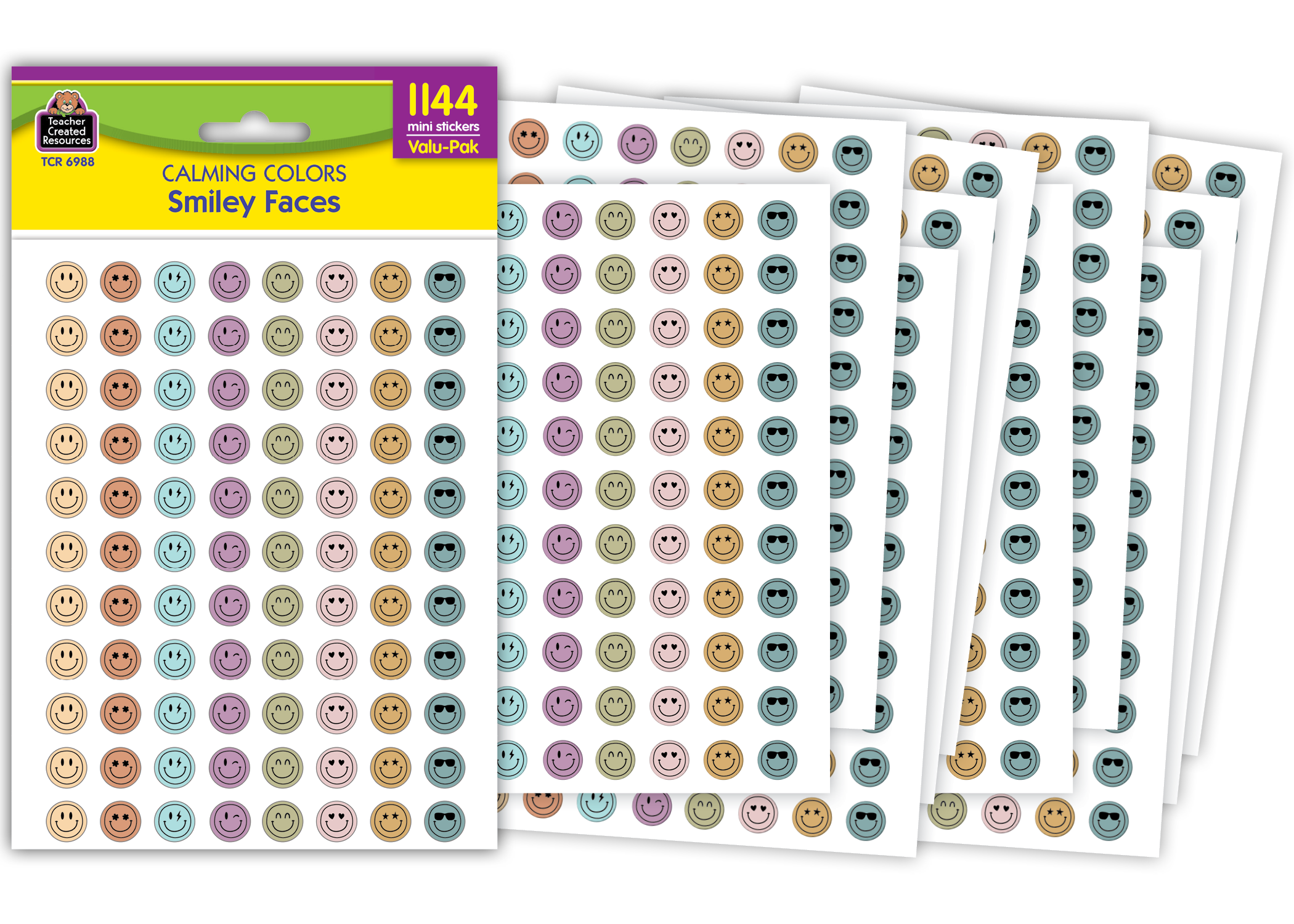 Calming Colors Smiley Faces Mini Stickers Valu-Pak - TCR6988 | Teacher ...