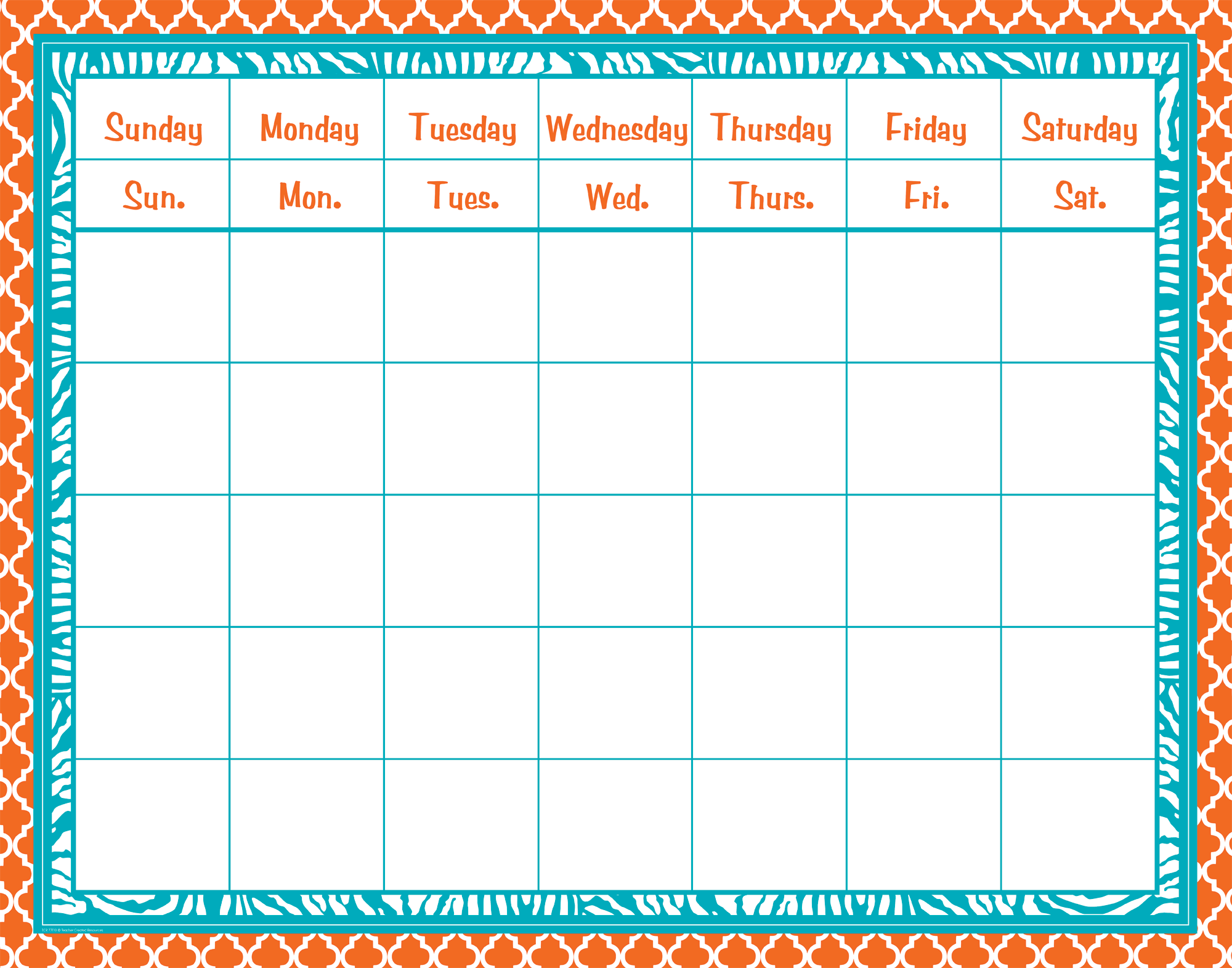 Orange and Teal Wild Moroccan Calendar Grid - TCR77110 | Teacher ...