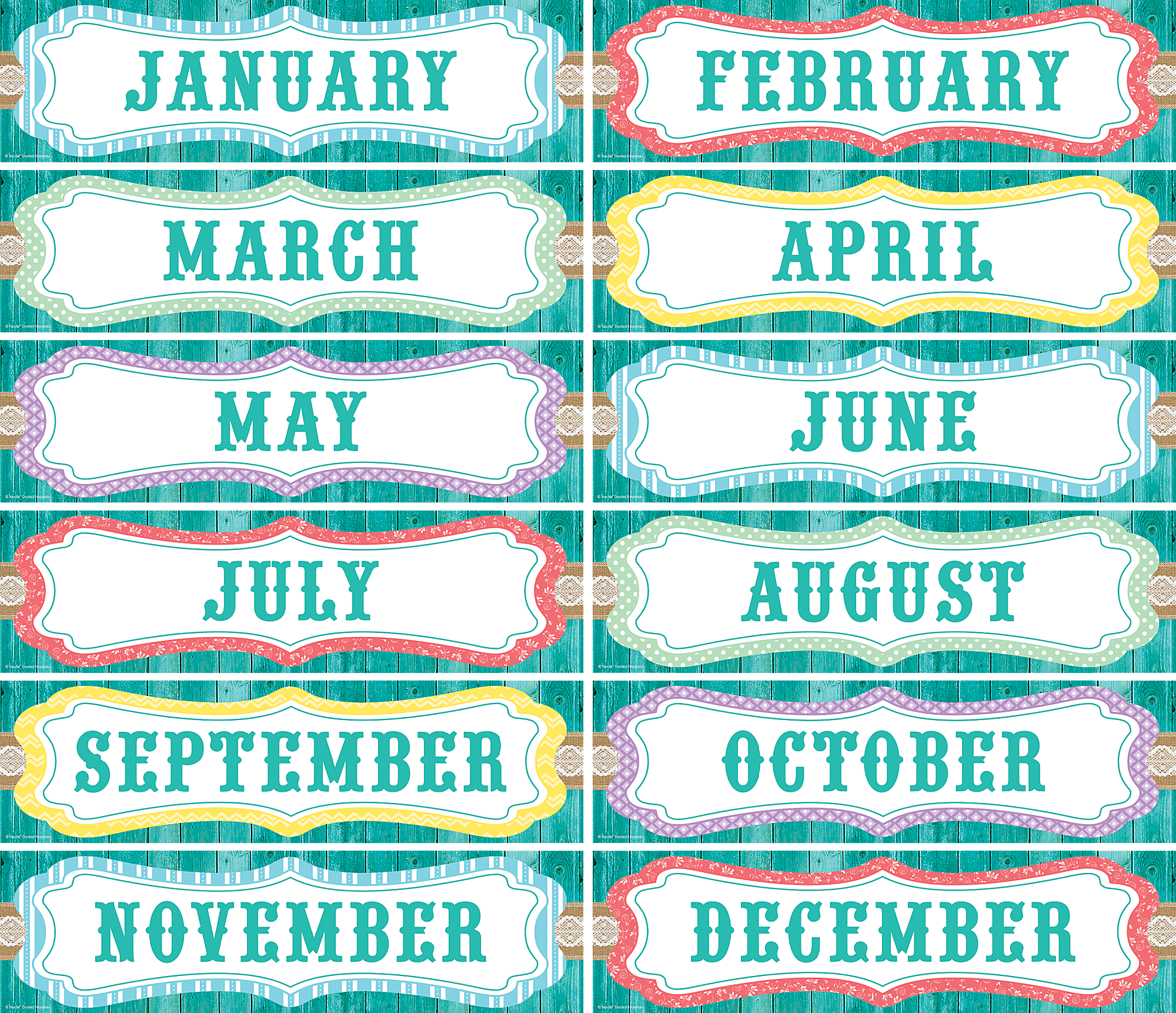 Shabby Chic Monthly Headliners - TCR77193 | Teacher Created Resources
