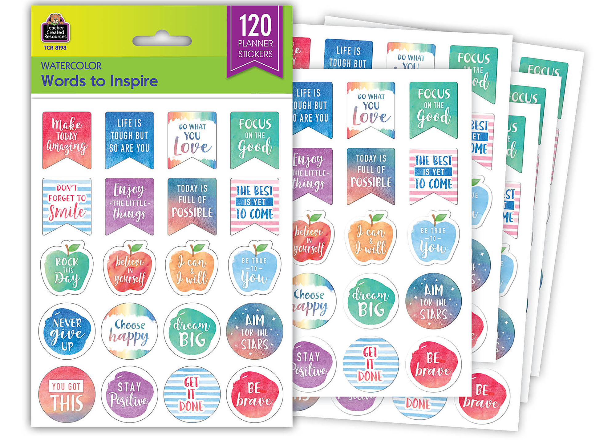 Watercolor Words to Inspire Planner Stickers - TCR8193 | Teacher ...