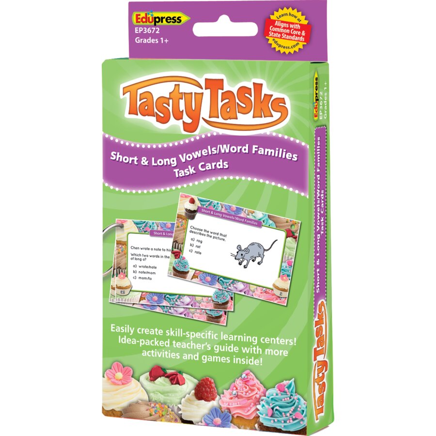 Tasty Task Cards: Short & Long Vowels/Word Families - TCR63672 ...