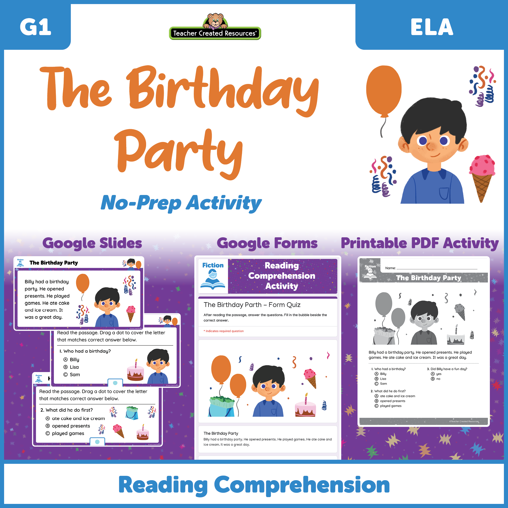 The Birthday Party - Reading Comprehension Activity Google Slides ...