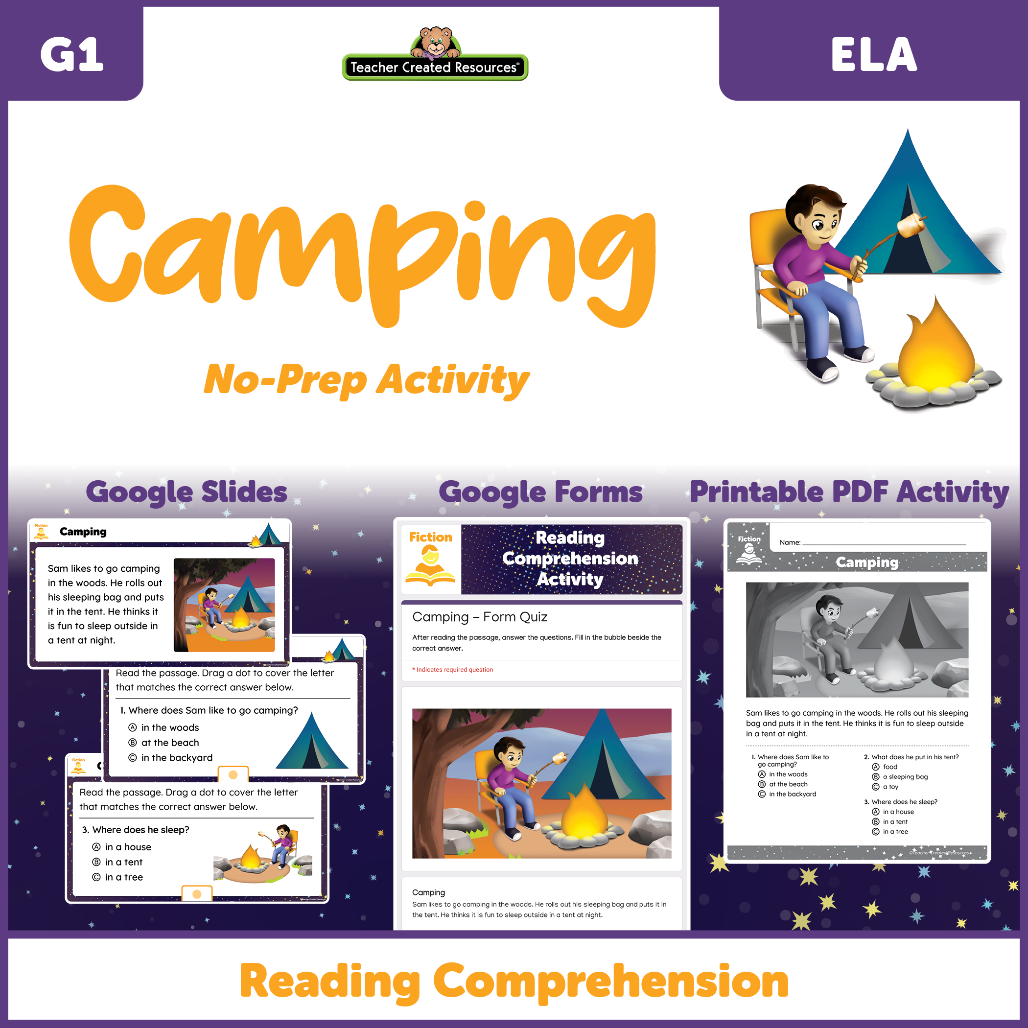 Camping - Reading Comprehension Activity Google Slides - TCRGS10008 ...