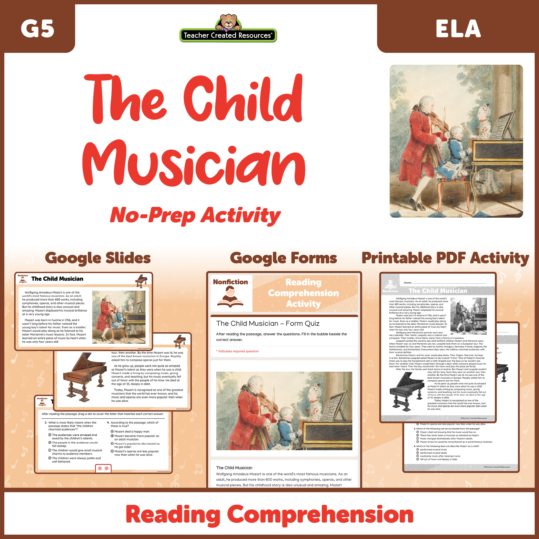 The Child Musician - Reading Comprehension Activity Google Slides ...
