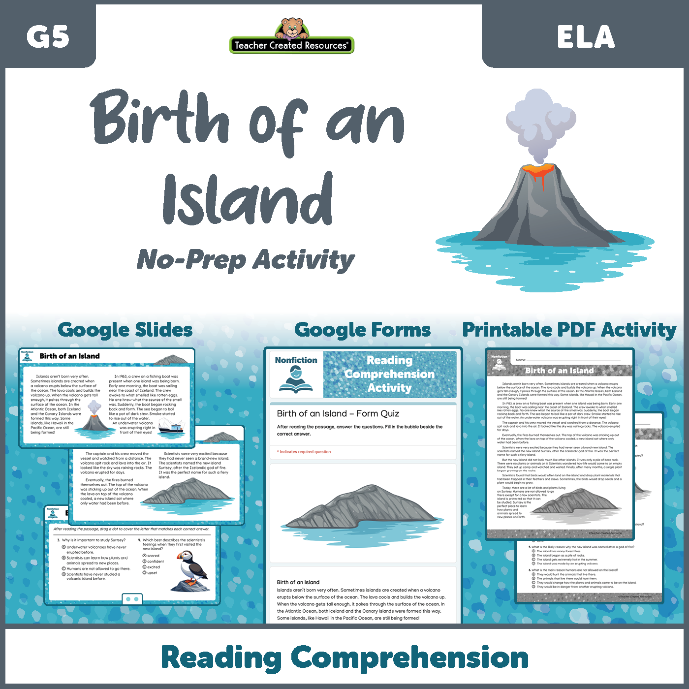 Birth of an Island - Reading Comprehension Activity Google Slides ...